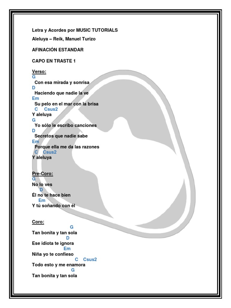 Aleluya Reik Manuel Turizo Letra y Acordes by MUSICTUTORIALS PDF | PDF