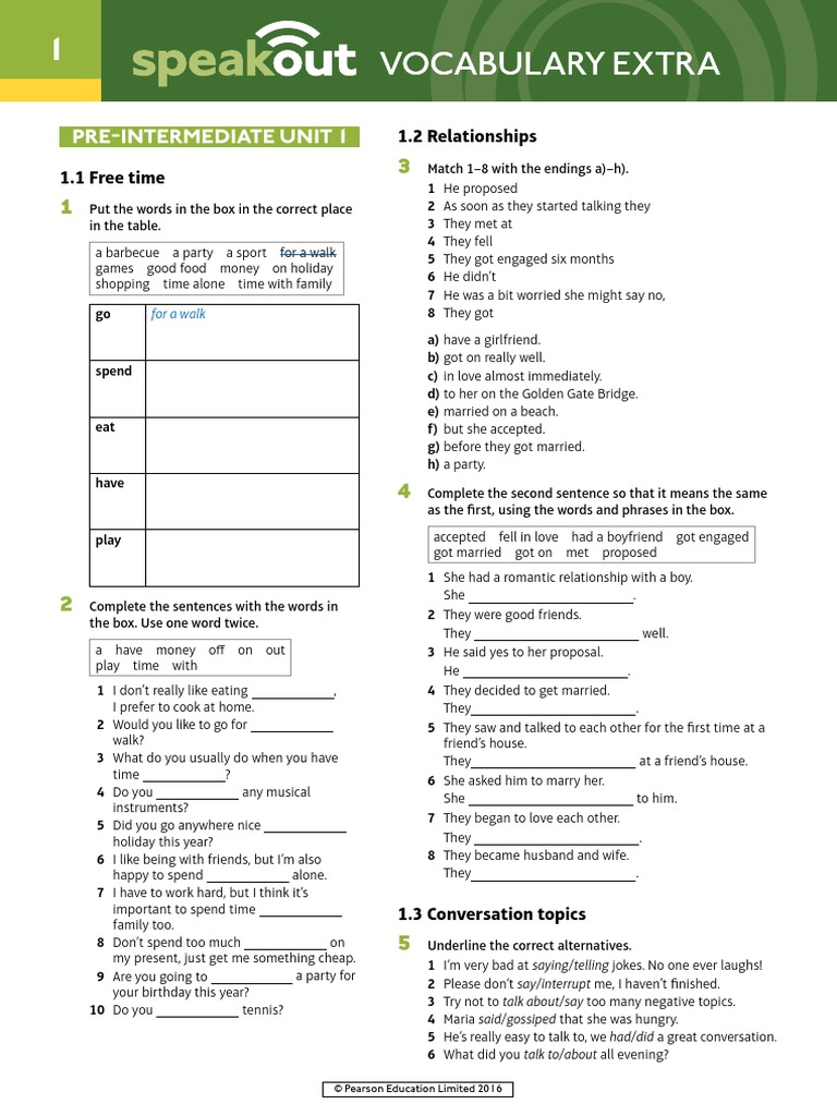 Vocabulary Extra Vocabulary Extra: Pre-Intermediate Unit 1 | PDF ...