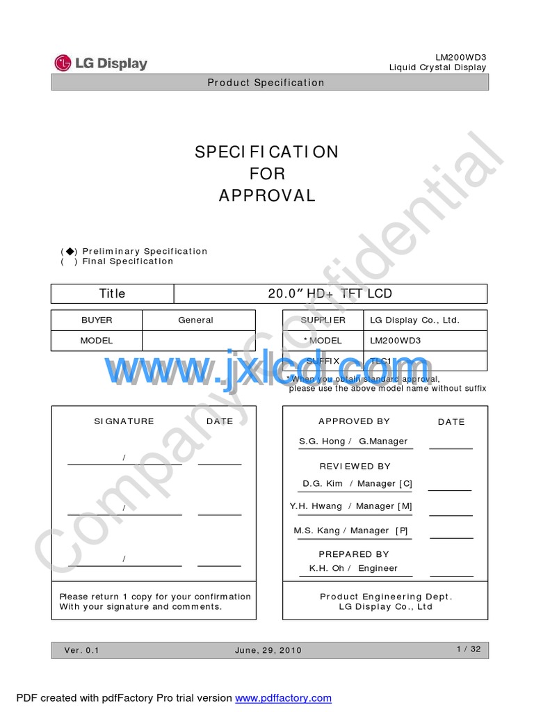 LM200WD3 TLC1 LG PDF | PDF | Thin Film Transistor Liquid Crystal ...