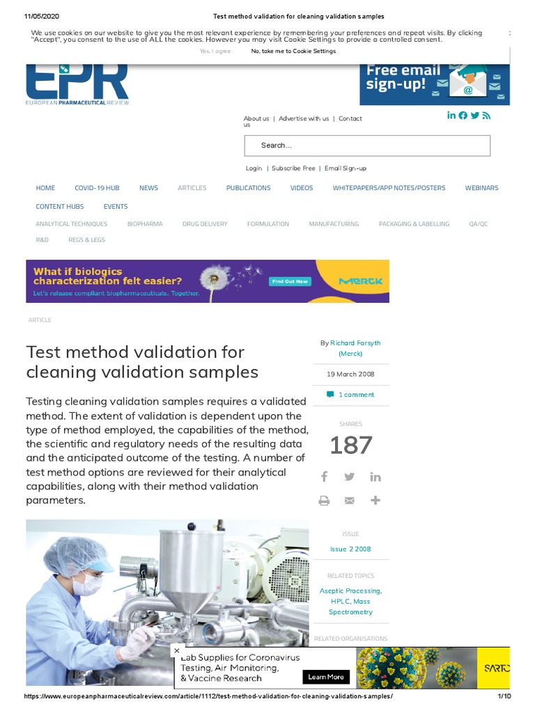 Test Method Validation For Cleaning Validation Samples | PDF | Total ...