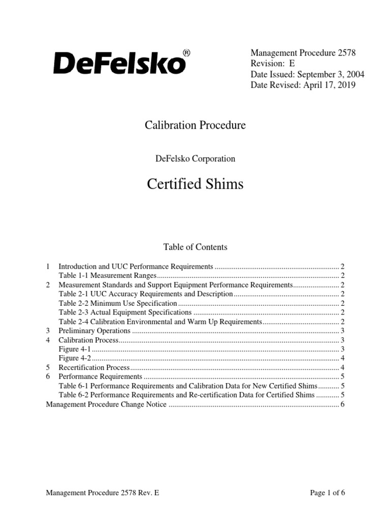Calibration Procedure for Certified Shims | PDF | Calibration ...