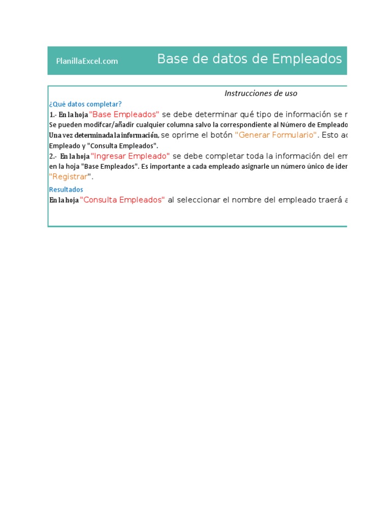 Planilla de Excel Base de Datos Empleados | PDF | Bases de datos | Tecnologías de la información