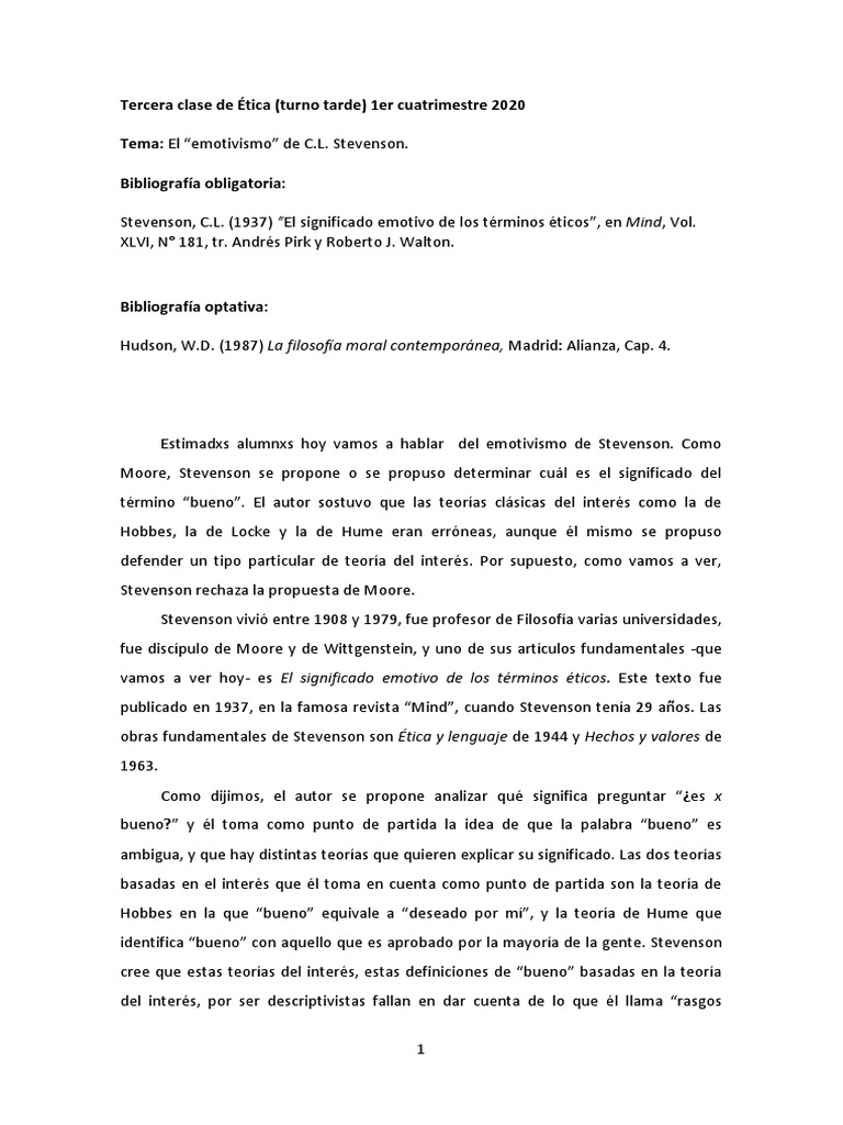 Emotivismo de C.L. Stevenson en Ética | PDF | David Hume | Teoría