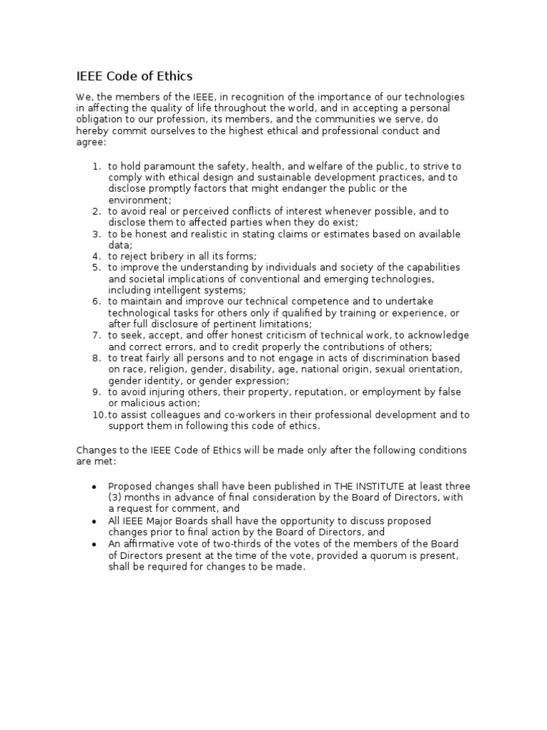 IEEE Code of Ethics | PDF | Gender | Gender Studies