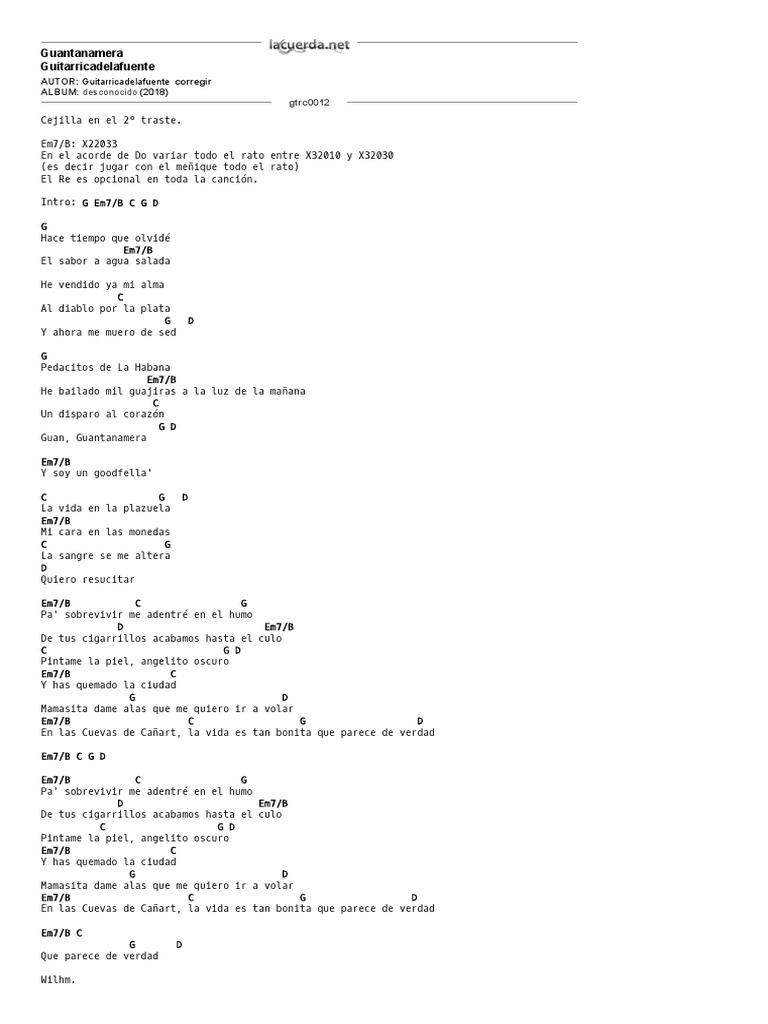 GUANTANAMERA, Guitarricadelafuente - Acordes | PDF