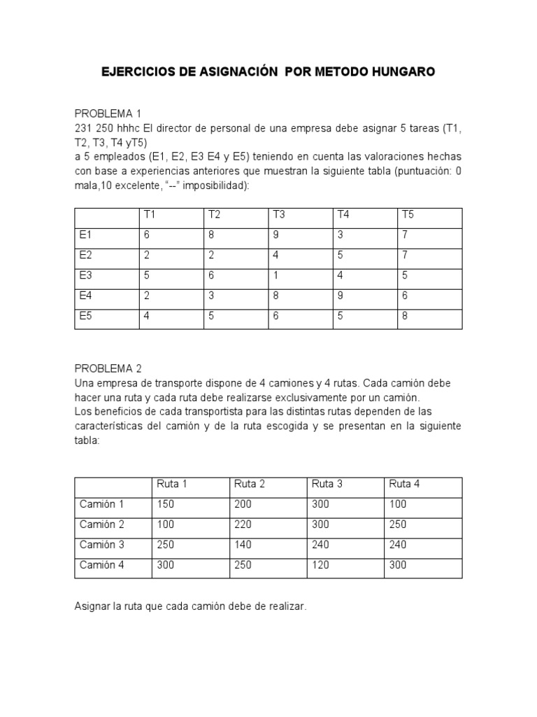 Ejercicios de Asignación Por Metodo Hungaro | PDF