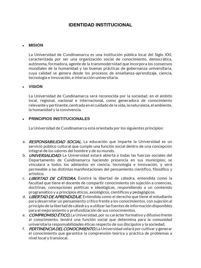 Identidad Institucional | PDF | Universidad | Conocimiento