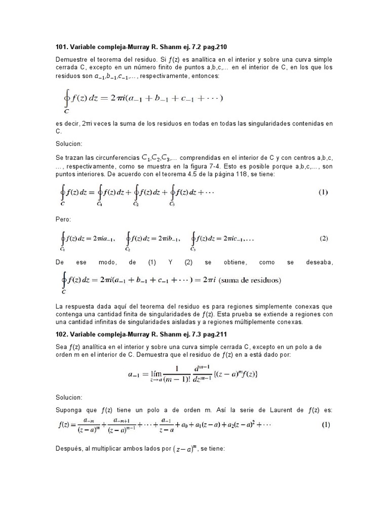 Ejercicios de Variable Compleja | PDF | Análisis complejo | Integral
