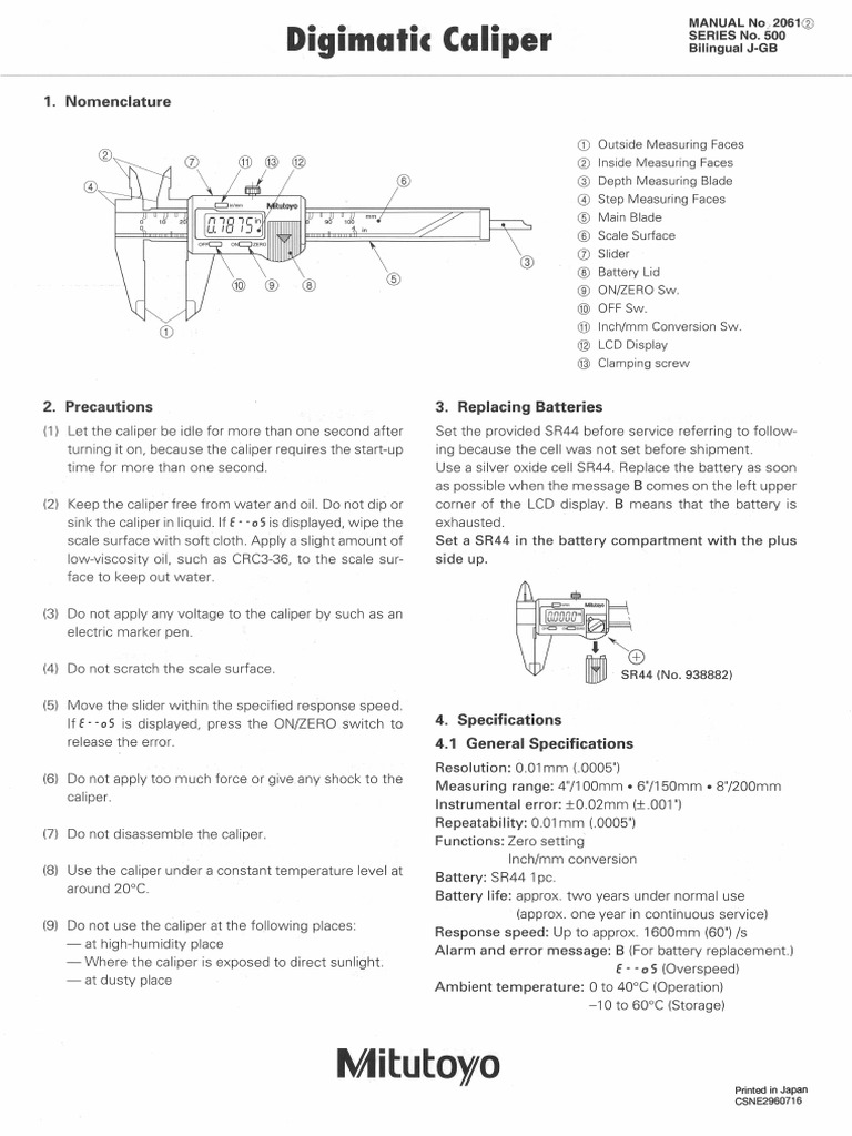 Manual Mitutoyo Digimatic Caliper | PDF | Nature