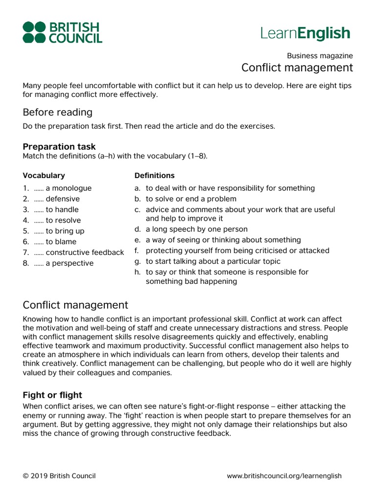 LearnEnglish Business Magazine Conflict Management | PDF | Behavioural ...