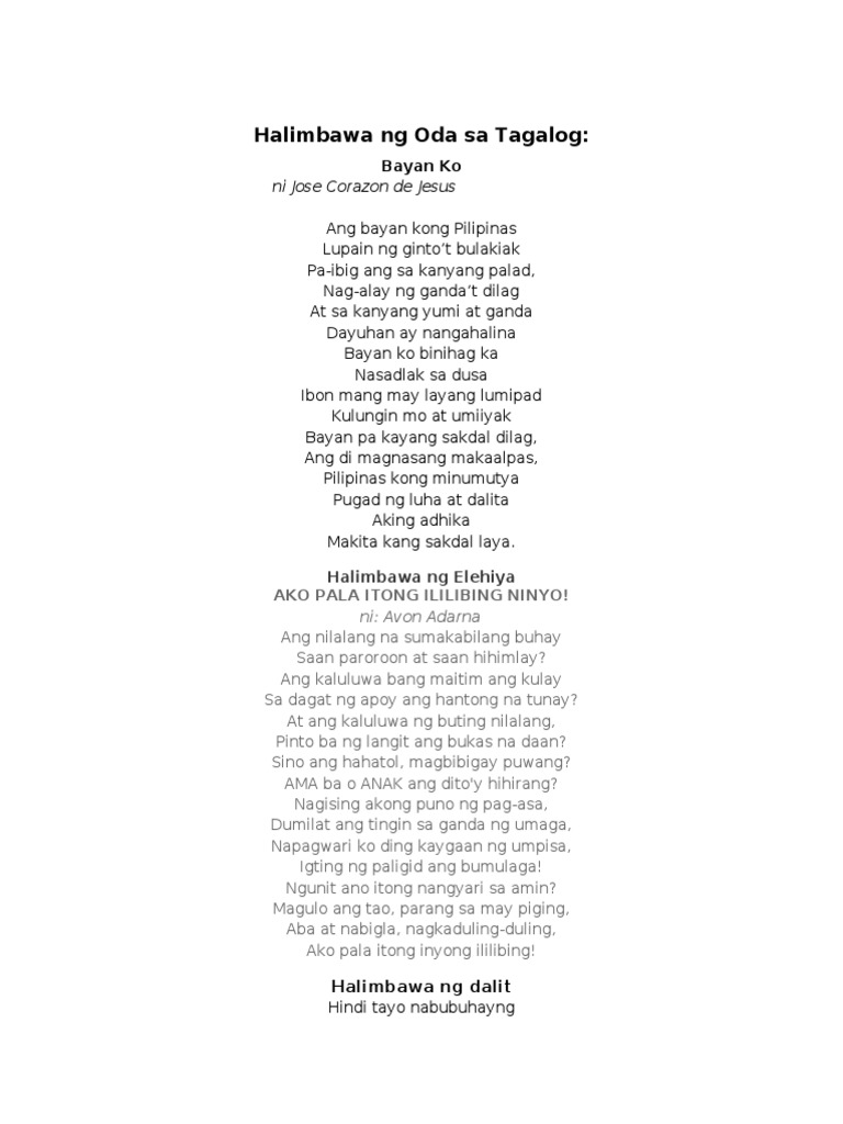 Halimbawa NG Oda Sa Tagalog | PDF