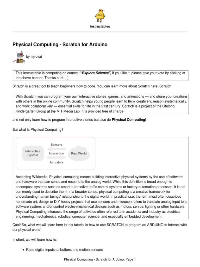 Physical Computing - Scratch For Arduino: Instructables | PDF | Arduino | Electronics