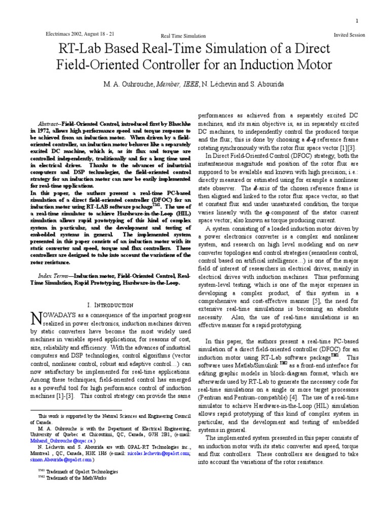 RT-Lab Based Real-Time Simulation of A Direct Field-Oriented Controller ...