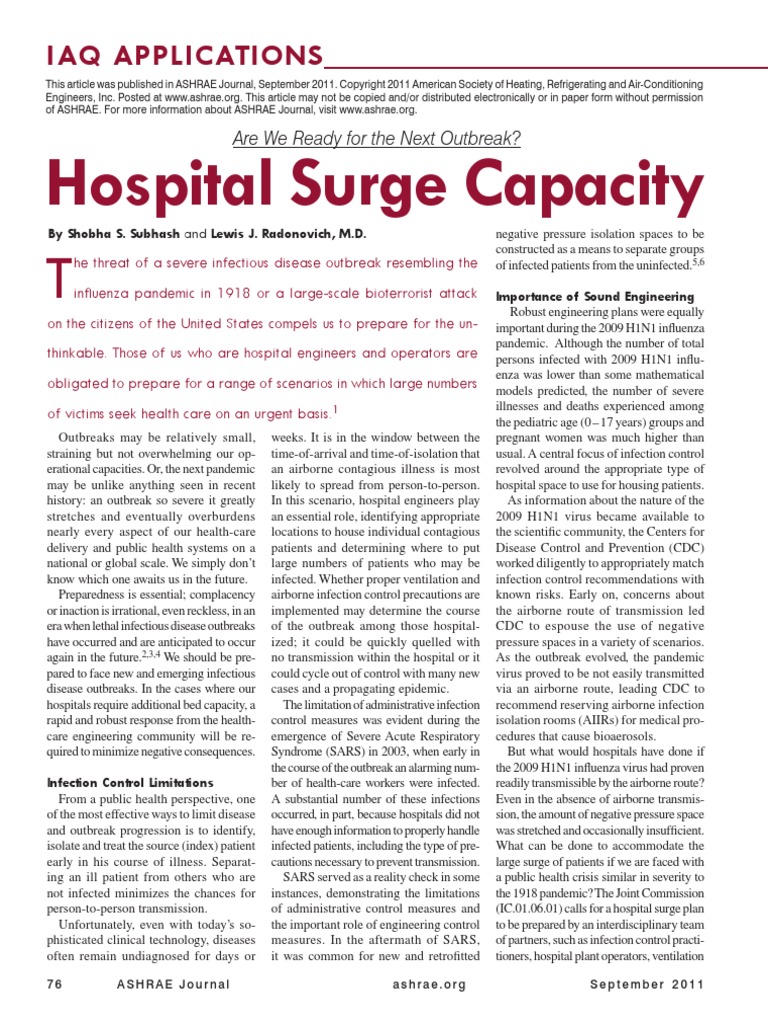 ASHRAE JOURNAL Hospital Surge Capacity | PDF | 2009 Flu Pandemic ...