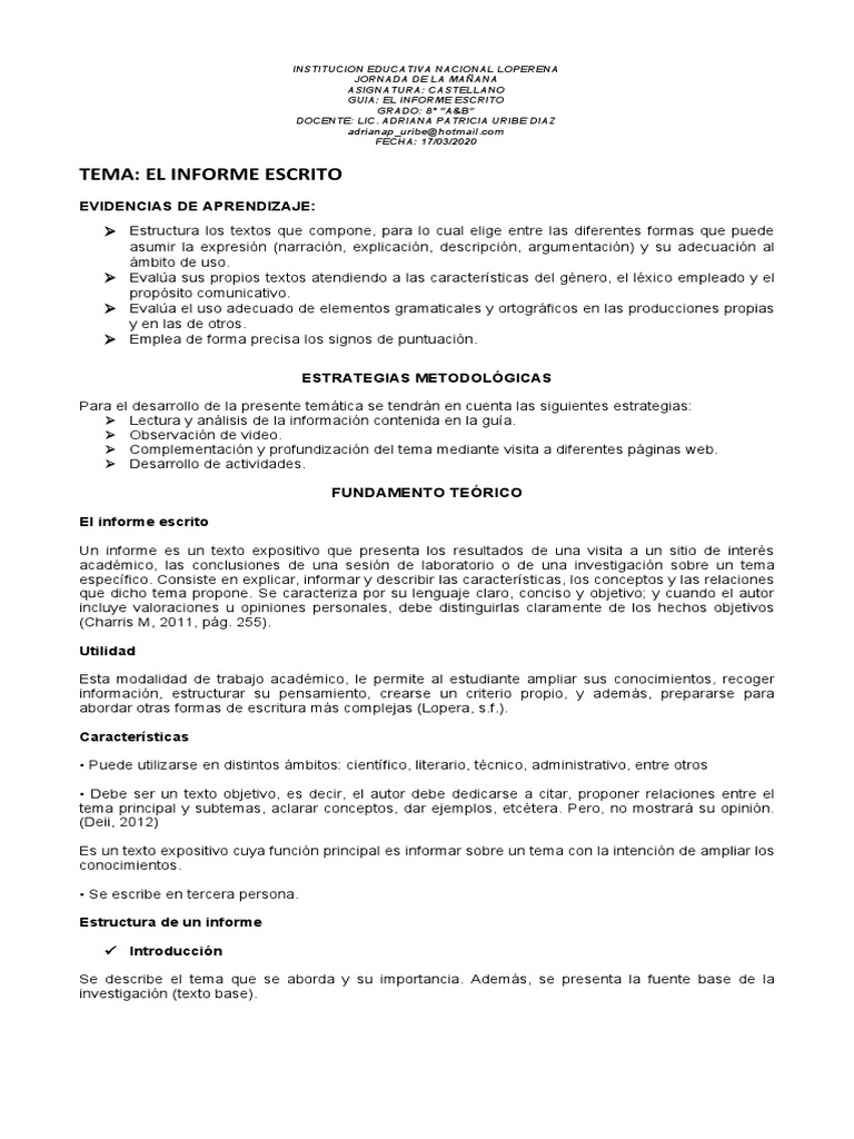 Guía El Informe Escrito 8° | PDF | Información | Science