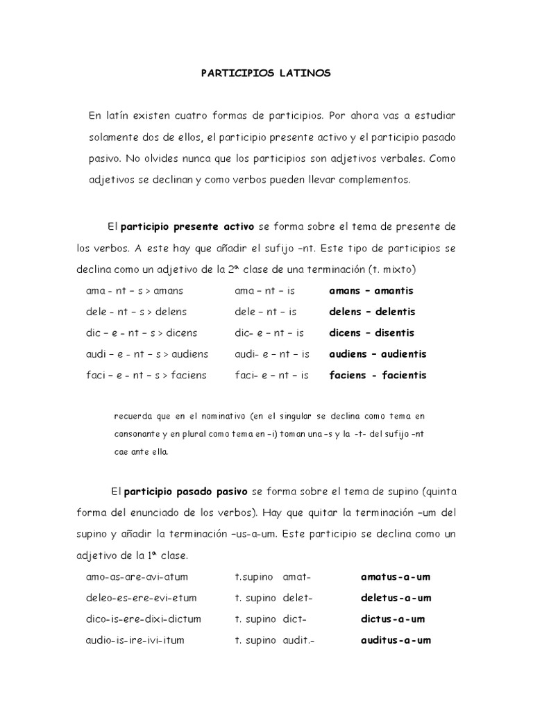 Participios Latinos | PDF | Verbo | Adjetivo