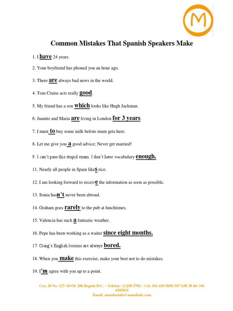 Common English Mistakes for Spanish Speakers | PDF