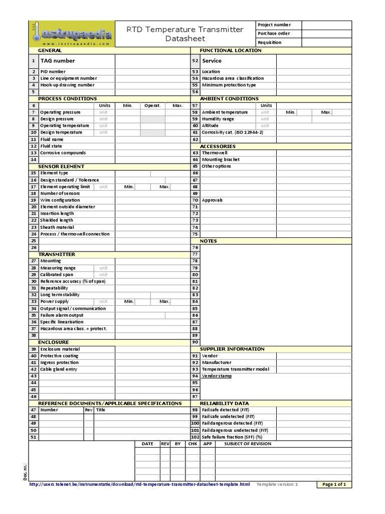 RTD Temperature Transmitter Datasheet: TAG Number Service | PDF | Electrical Engineering ...