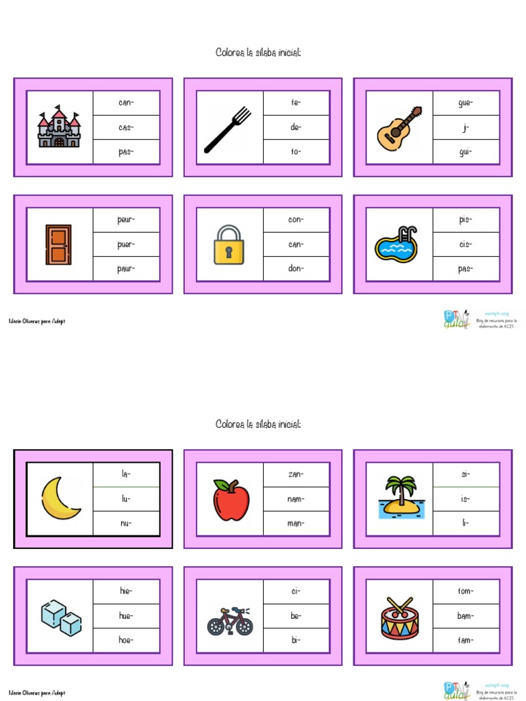 Tarjetas Conciencia Fonologica Silaba Inicial | PDF