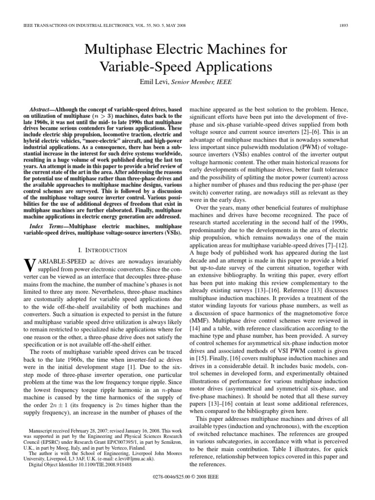 Multiphase Electric Machines For Variable Speed Appl PDF | PDF | Power ...