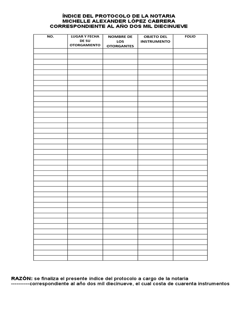 ÍNDICE DEL PROTOCOLO DE LA NOTARiado 1 | PDF