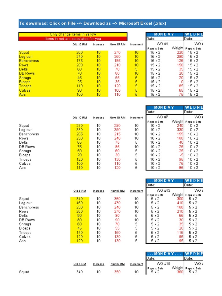 Advanced Powerlifting Program Excel | PDF | Limbs (Anatomy) | Weight ...