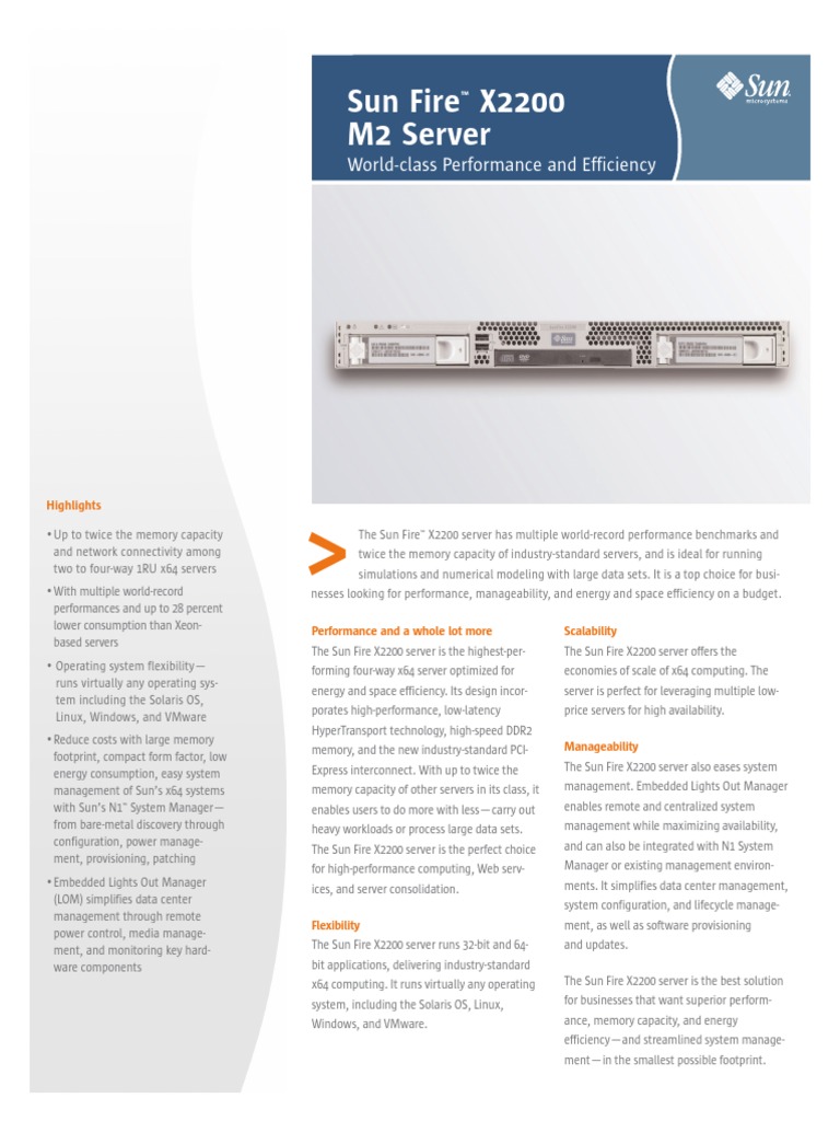 Datasheet Serveru Sun Fire x2200 m2 S Dual Core Opteron | PDF | Server ...