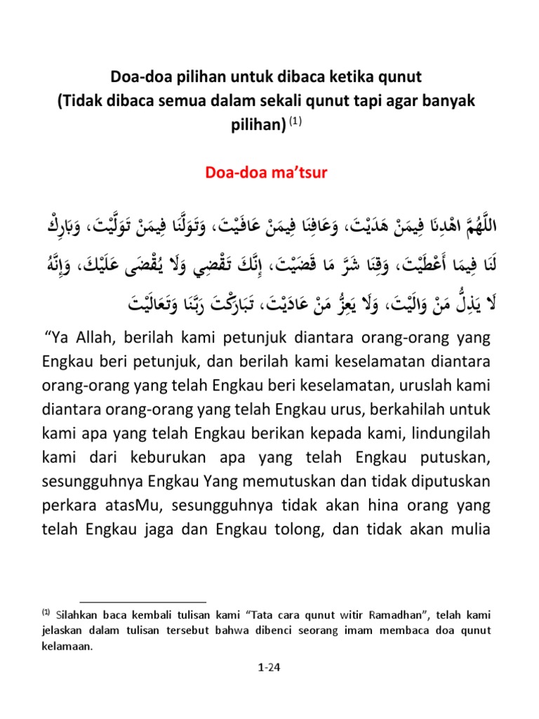 Doa-Doa Pilihan Untuk Qunut | PDF