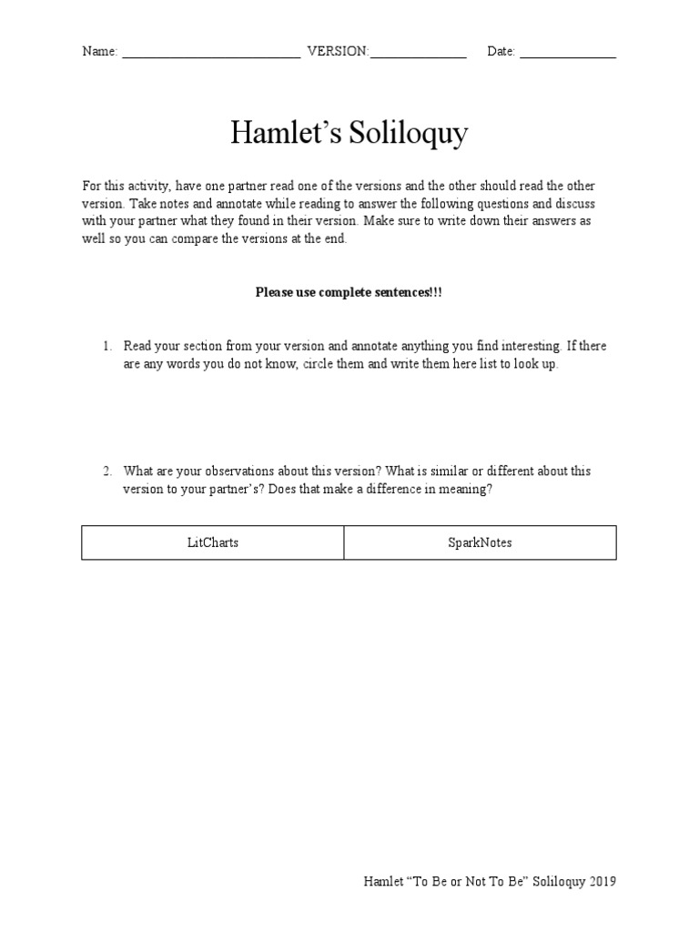 Soliloquy Worksheet | PDF