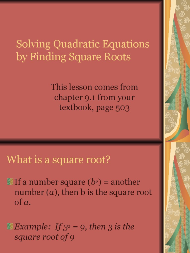 Solving Quadratic Equations by Finding Square Roots | PDF | Quadratic ...