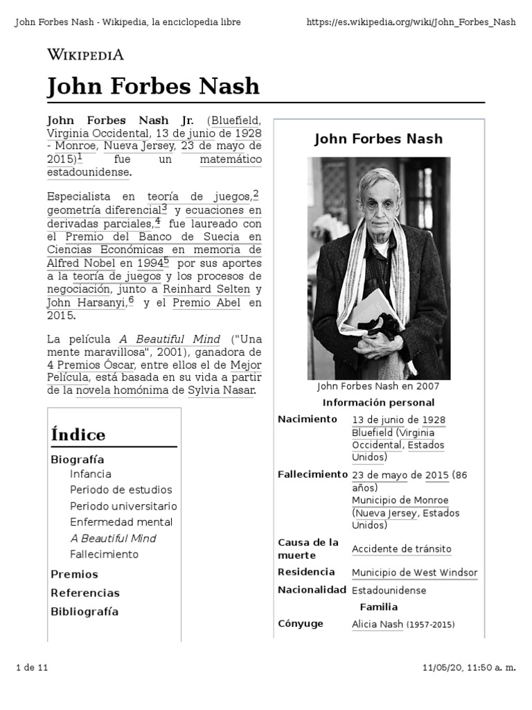 John Forbes Nash - Wikipedia | PDF | Salud y bienestar | Medicina