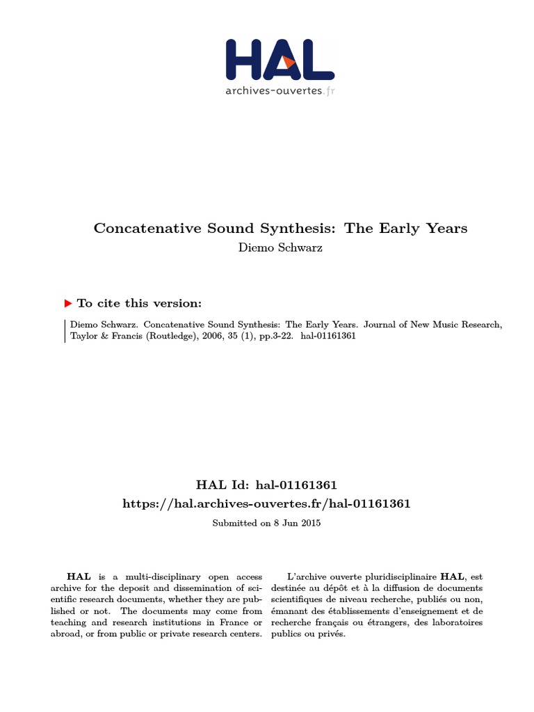 Concatenative Sound Synthesis - The Early Years Diemo Schwarz | PDF ...