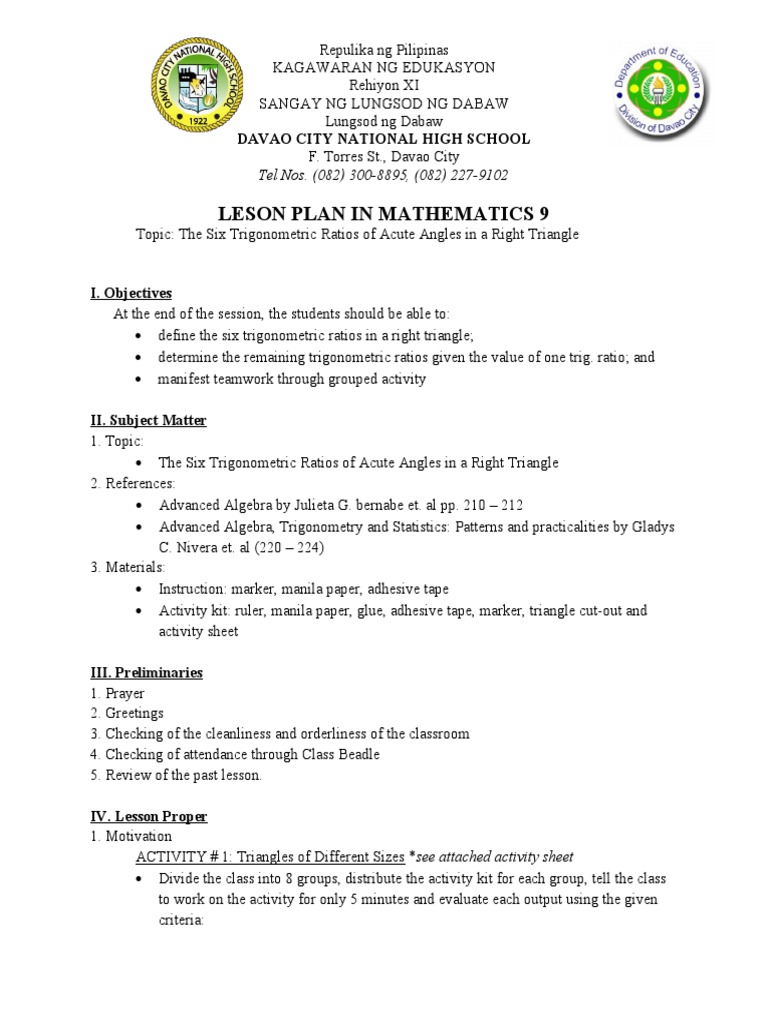 RPMS Lesson Plan | PDF | Trigonometric Functions | Trigonometry