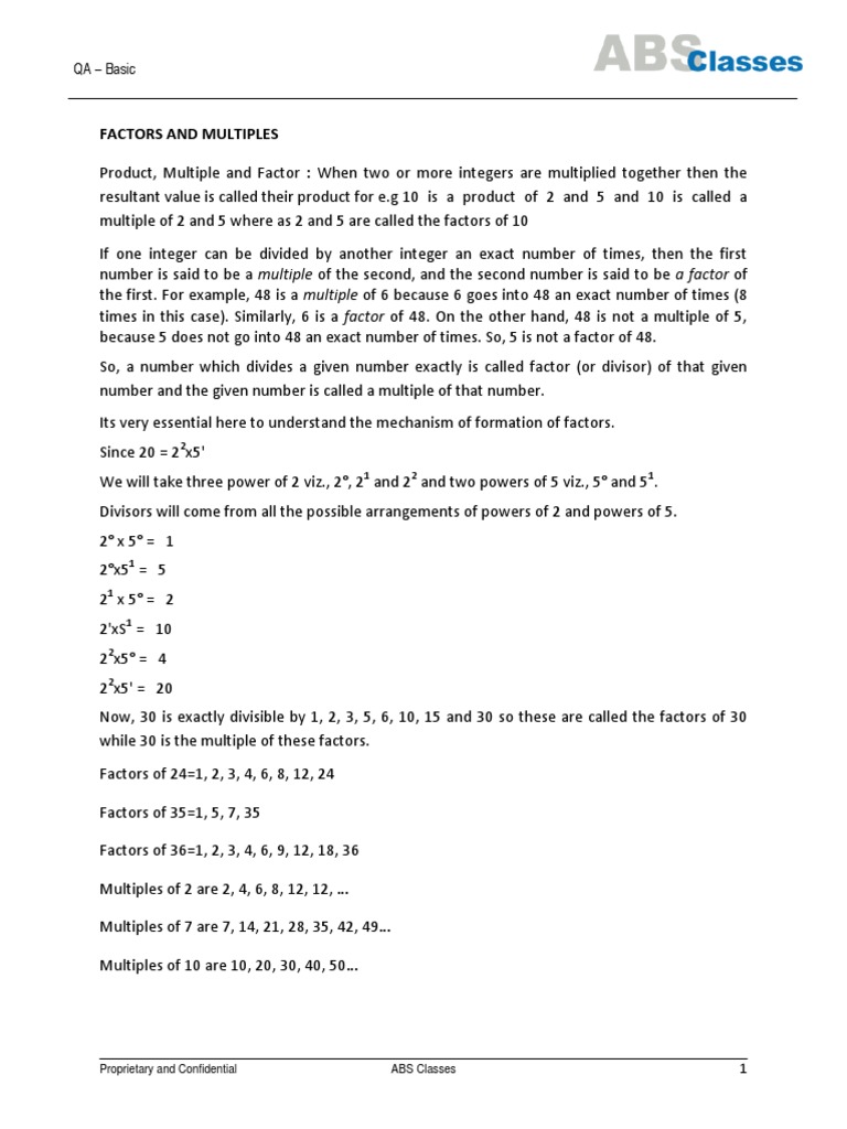 Factor & Multiples Basics | PDF | Mathematical Concepts | Elementary ...