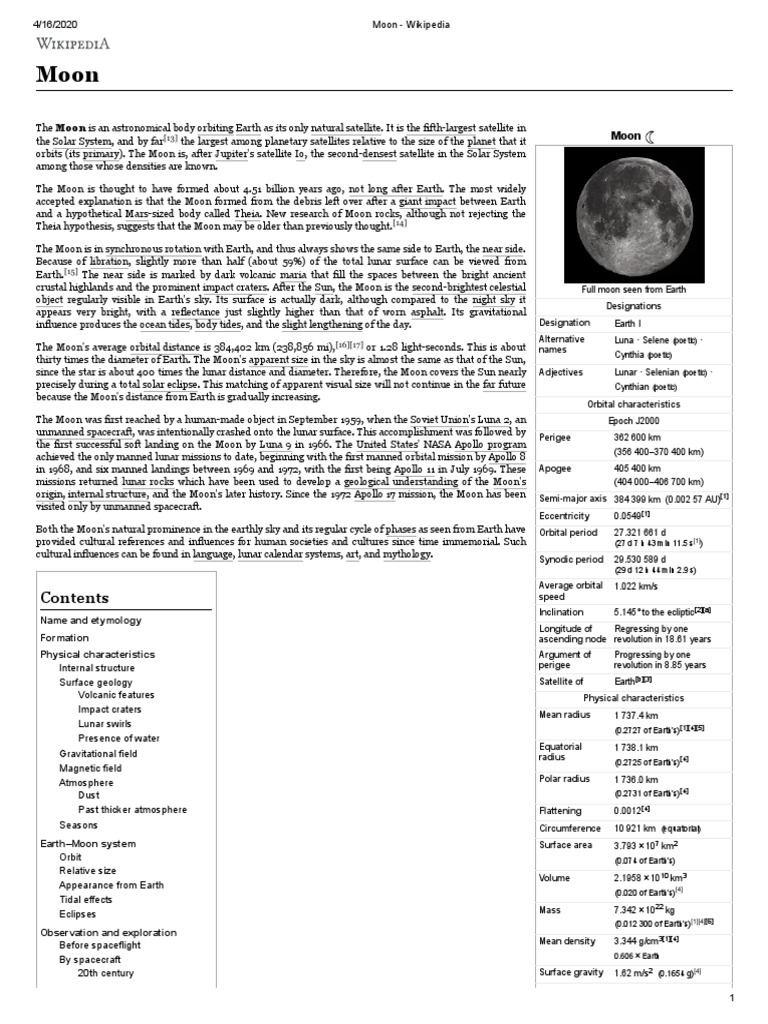 Moon - Wikipedia | PDF | Giant Impact Hypothesis | Moon
