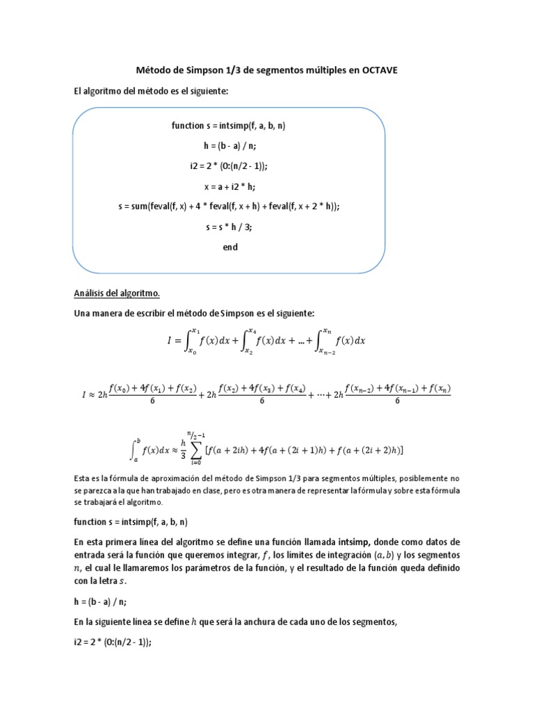 Método de Simpson 1 - 3 OCTAVE | PDF | Integral | Escalar (Matemáticas)