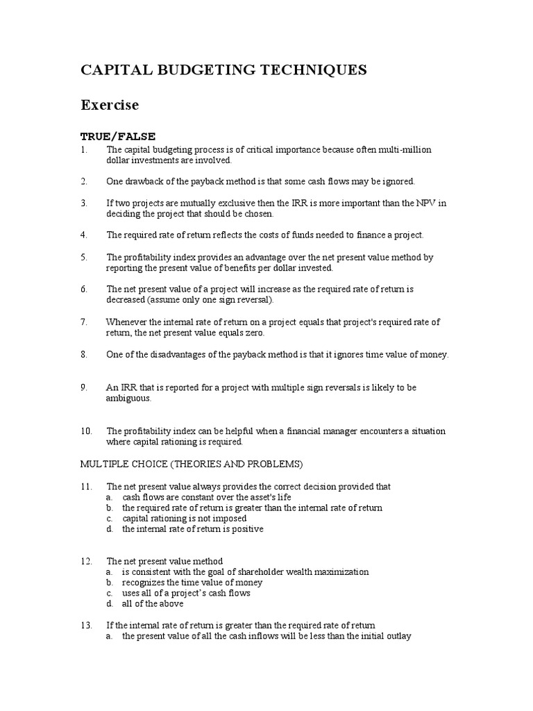 Cap Budgeting Exercise | PDF | Internal Rate Of Return | Capital Budgeting