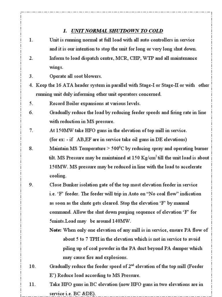 Unit Normal Shutdown To Cold | PDF | Boiler | Valve