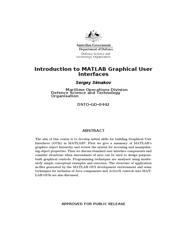 Introduction To MATLAB Graphical User Interfaces: Sergey Simakov | PDF ...