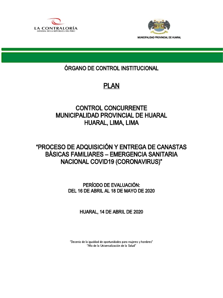 Plan Control Concurrente COVID 19 CANASTA FAMILIAR 001-2020-Chancay | Descargar gratis PDF ...