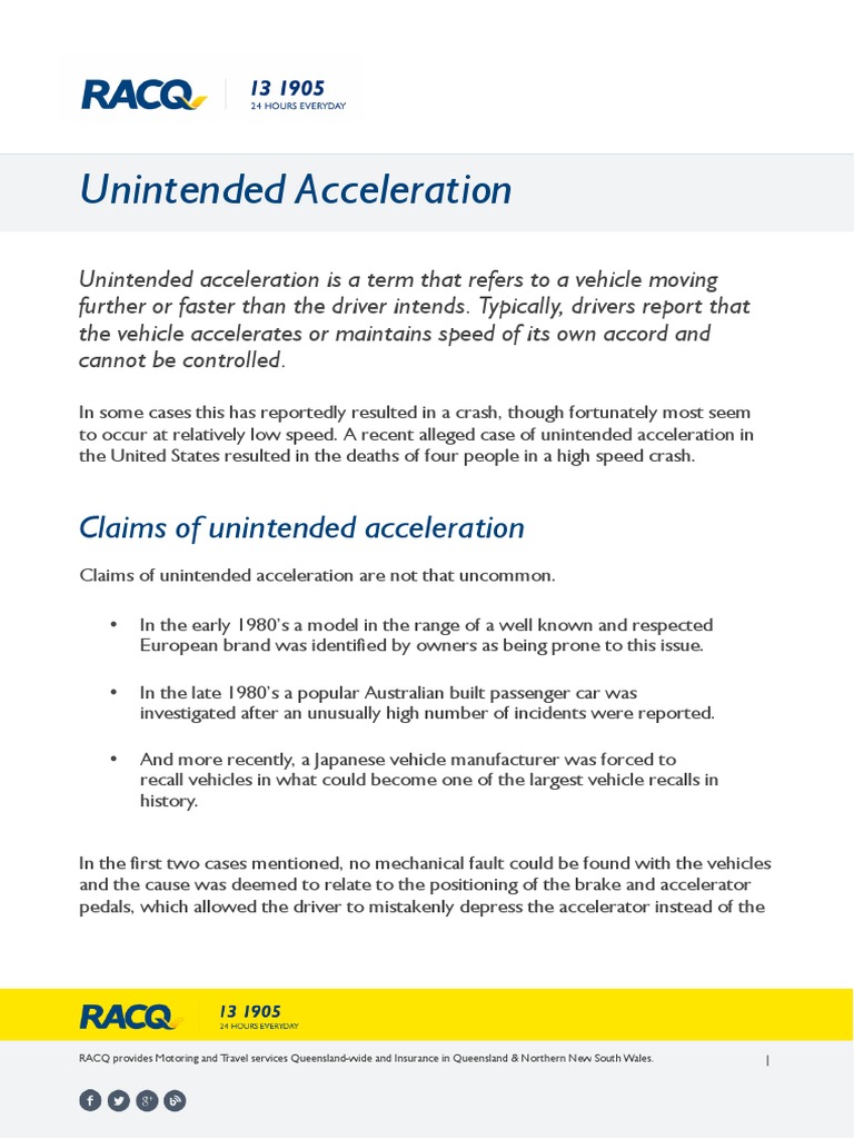 Claims of Unintended Acceleration | PDF | Vehicles | Throttle