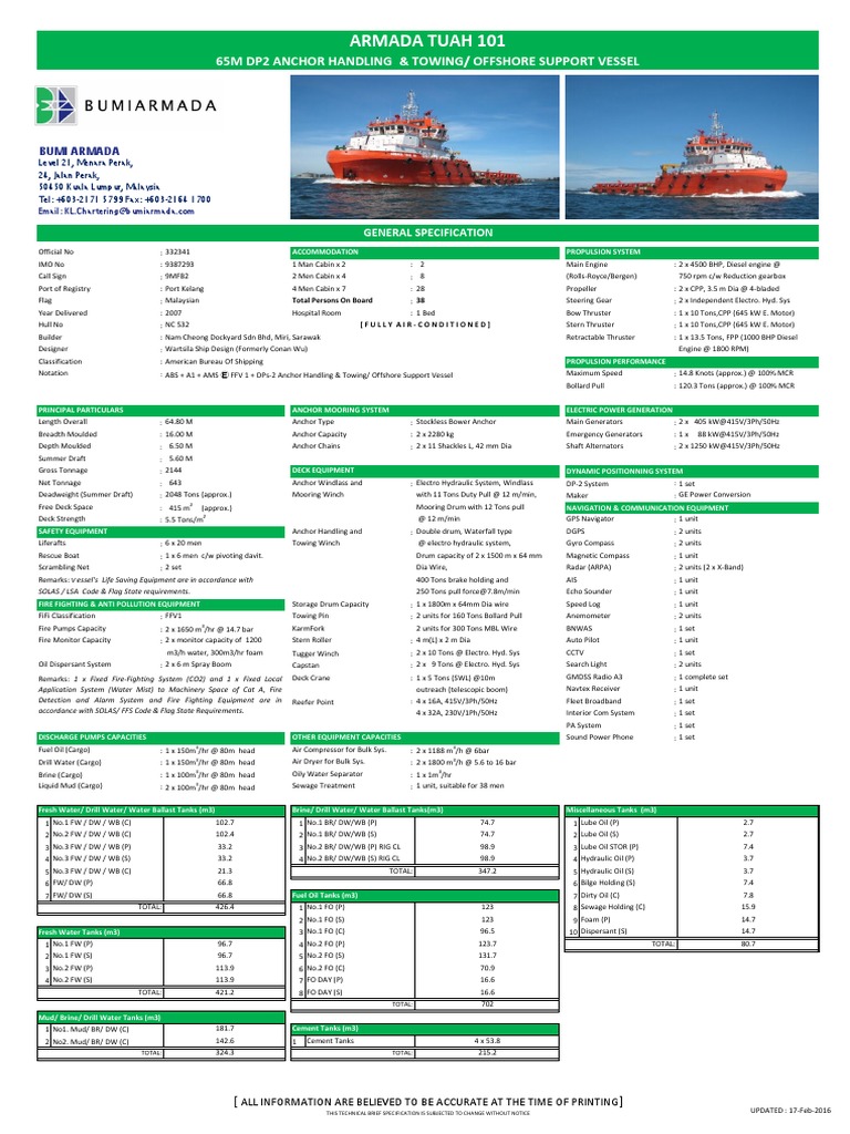 Armada Tuah 101: 65M Dp2 Anchor Handling & Towing/ Offshore Support ...
