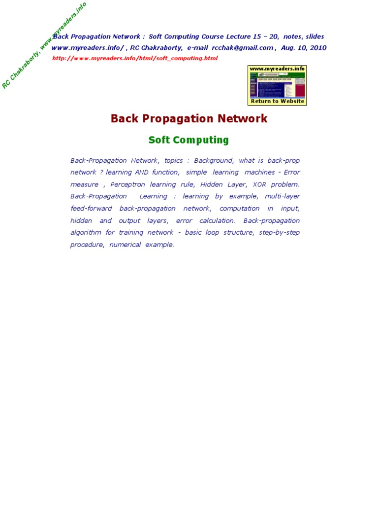 Back Propagation Network: Soft Computing | PDF | Cybernetics | Computational Neuroscience
