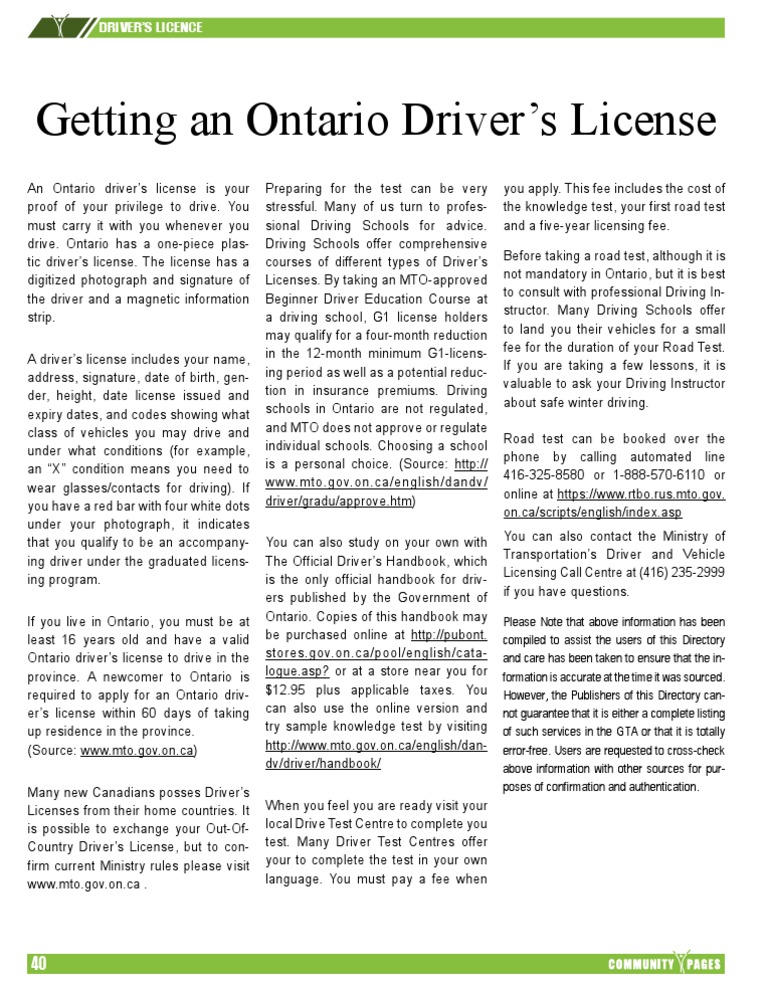 Ontario Drivers License | Driver's License | Driving