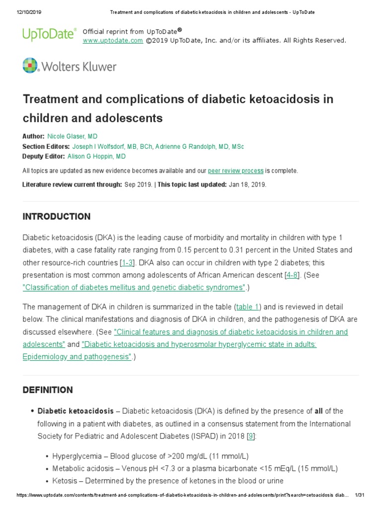 Treatment and Complications of Diabetic Ketoacidosis in Children and ...