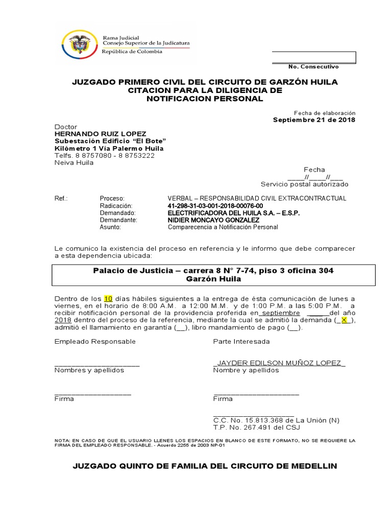Oficio Notificacion Articulo 291 CGP | PDF Oficio Notificacion Articulo 291 CGP | PDF