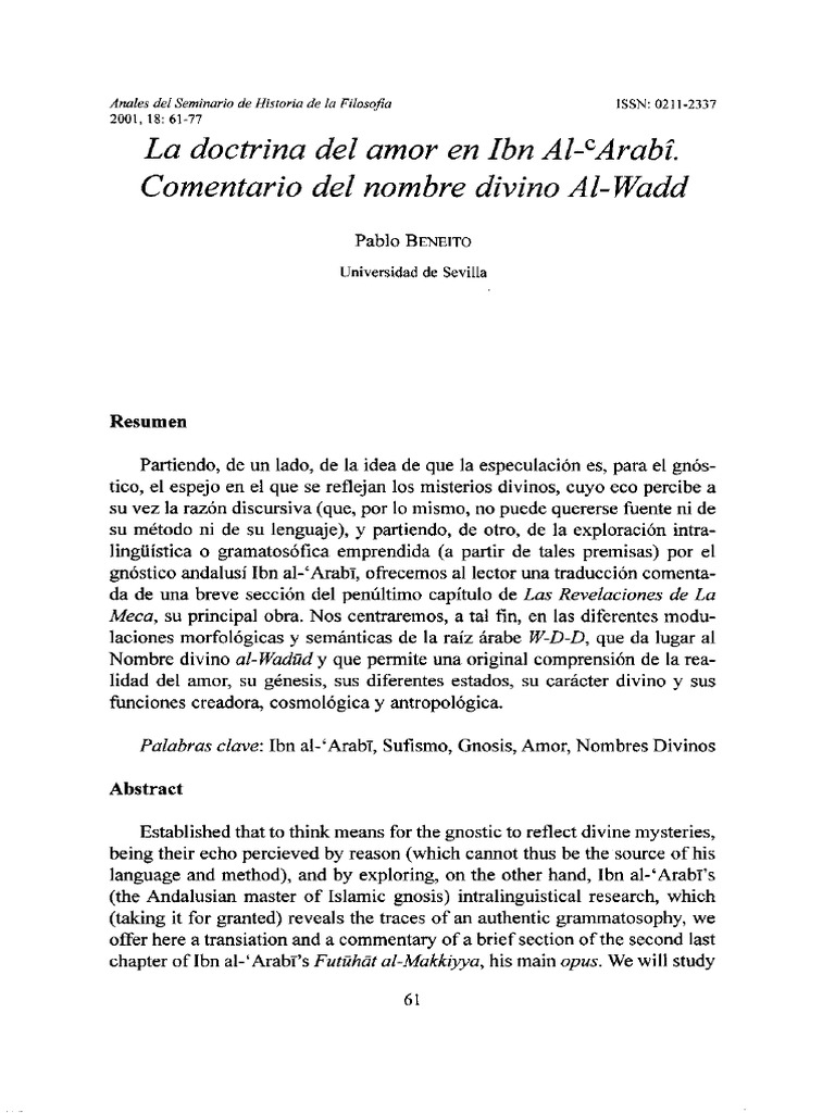 Beneito, Pablo - La Doctrina Del Amor en Ibn Al Arabi PDF | PDF | Corán ...