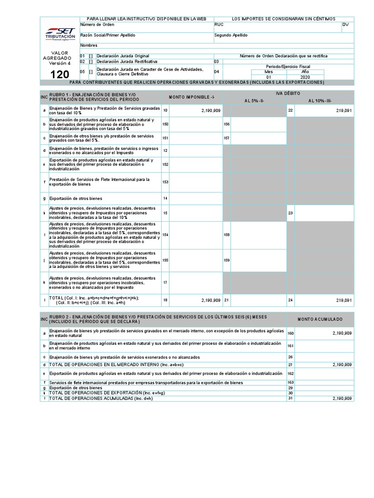 Copia de IVA FORMULARIO 120-1 | PDF | Impuesto al valor agregado ...