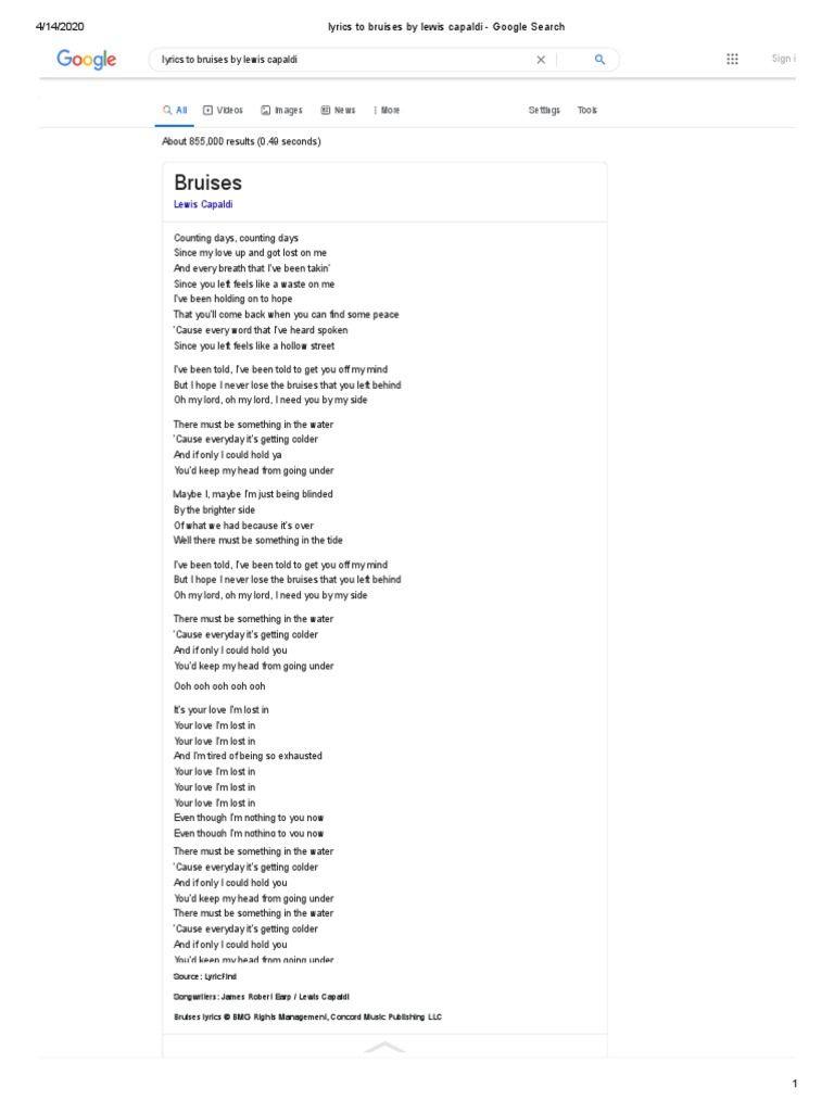 Lyrics To Bruises by Lewis Capaldi - Google Search | PDF | Recorded ...