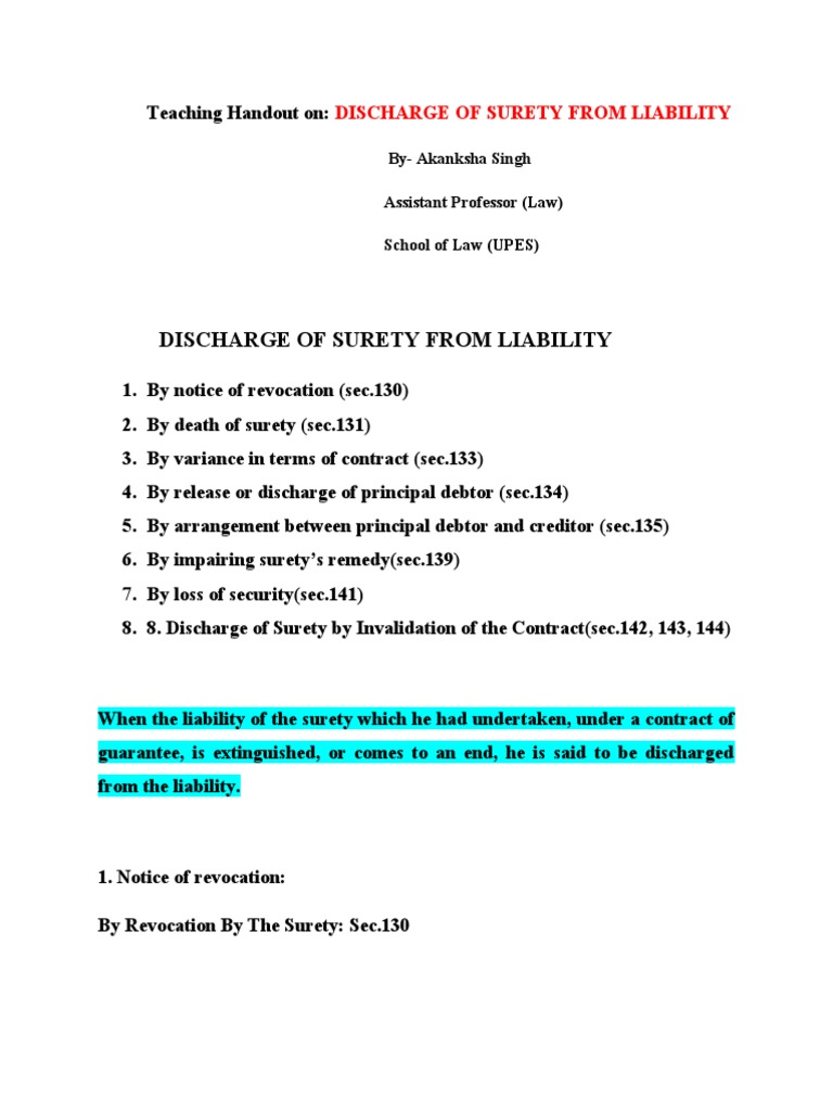 Discharge of Surety From Liability | PDF | Guarantee | Surety